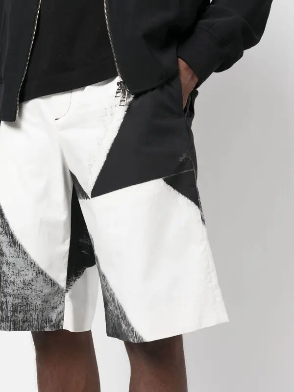 Alexander McQueen Abstract-print Cotton Bermuda Shorts - Black