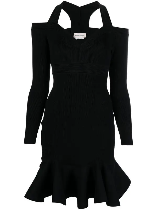 Alexander McQueen Off-shoulder Mini Dress - Black