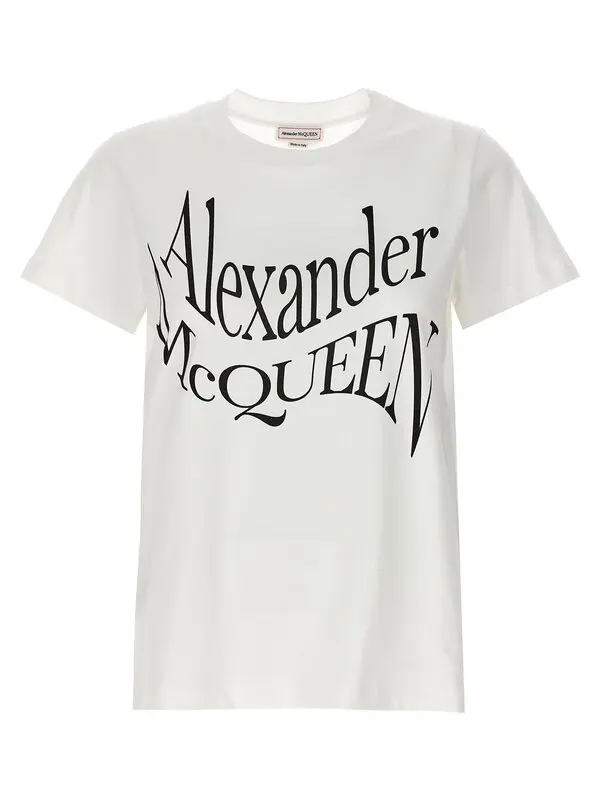 Tシャツ・カットソー ALEXANDER MCQUEEN Logo print T-shirt White/Black 794604QTABP Alexander Mcqueen Logo Print T-Shirt - White/Black - 21% Off