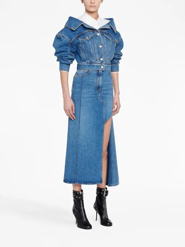 Alexander McQueen Denim Midi Skirt - Blue