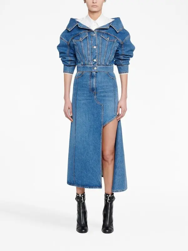 Alexander McQueen Denim Midi Skirt - Blue