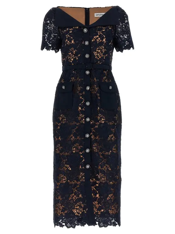 chinese dress ladies Navy Tailored Lace Midi Dress  self-portrait