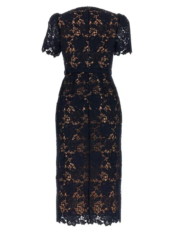 Self-Portrait Navy Lace Open Neck Midi' Dress - Blue | Editorialist