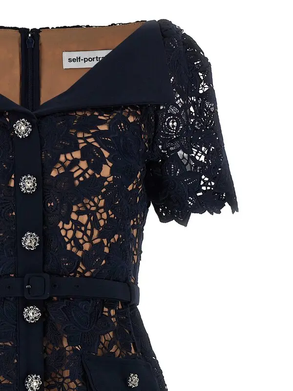 Self-Portrait Navy Lace Open Neck Midi' Dress - Blue | Editorialist