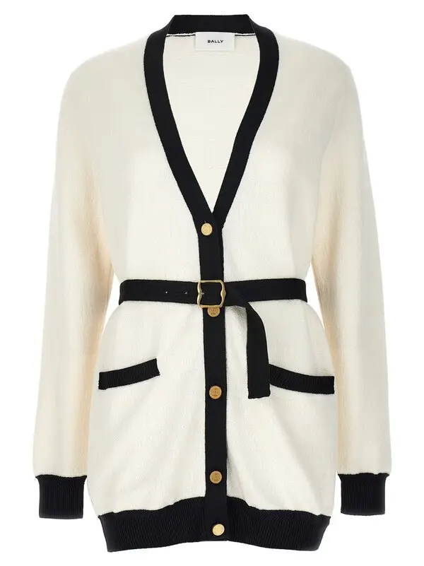 Bally Jacquard Logo Cardigan - White/black