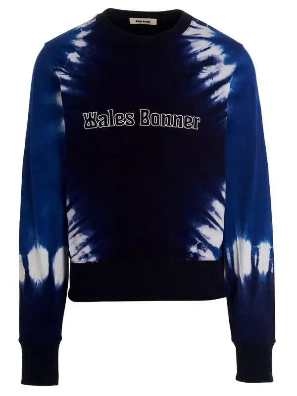 WALES BONNER Logo Embroidered Tie Dye Sweatshirt - Blue