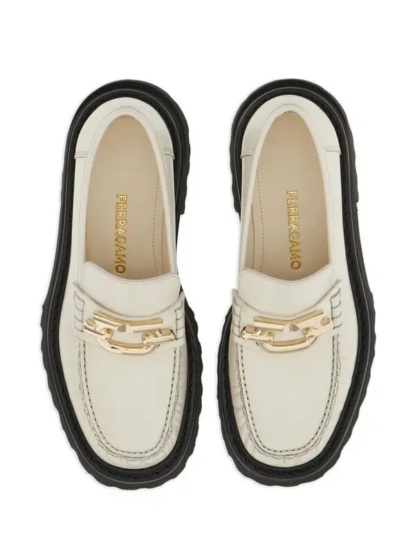 FERRAGAMO Gancio Leather Loafers - White