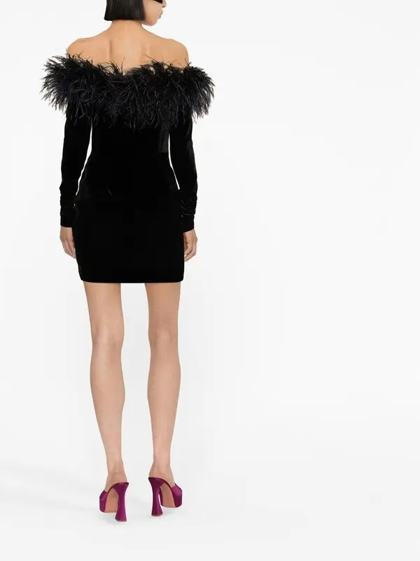 Alessandra Rich Feather-trim Velvet Minidress