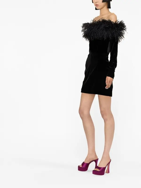 Alessandra Rich Feather-trim Velvet Minidress
