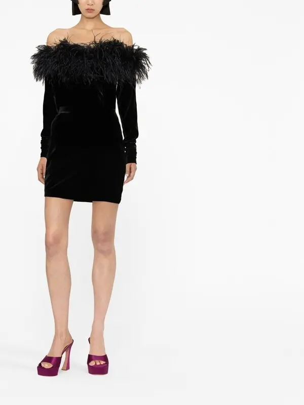 Alessandra Rich Feather-trim Velvet Minidress
