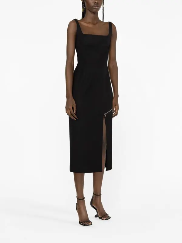 AlexanderMcQueen ワンピース Alexander Mcqueen Grain De Poudre Wool Midi Dress In Black - 44