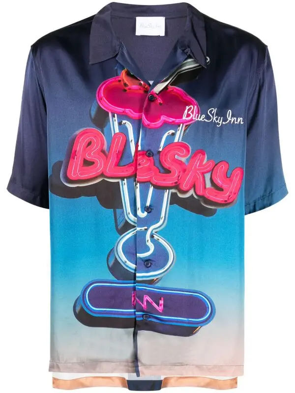 BLUE SKY INN Printed Viscose Shirt - Blue