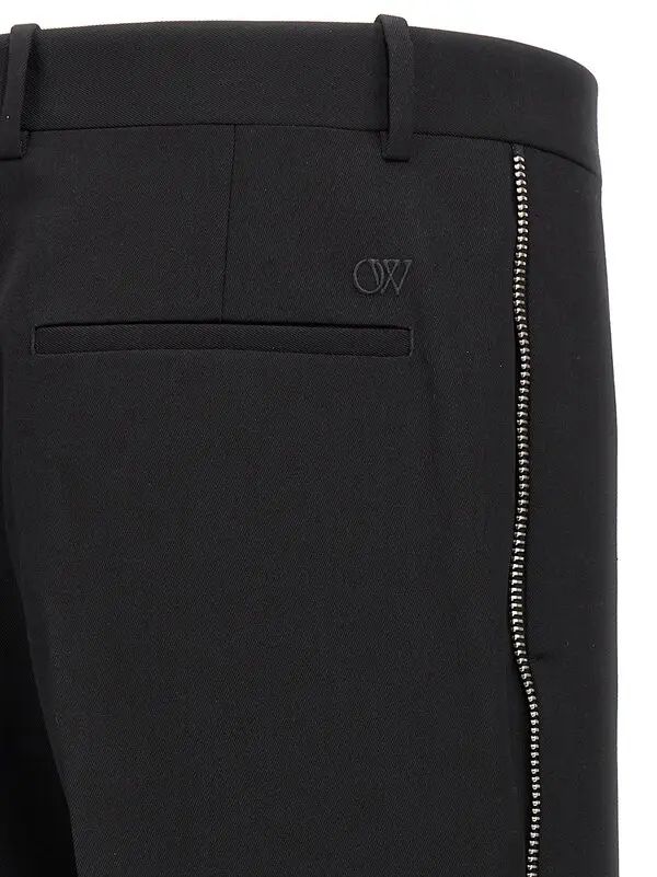 Off White Wool Pants With Logo Embroidery