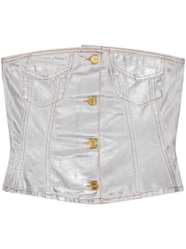GANNI Organic Cotton Denim Corset - White