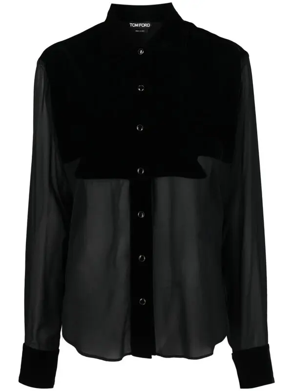 TOM FORD Panelled Silk Georgette Shirt - Black