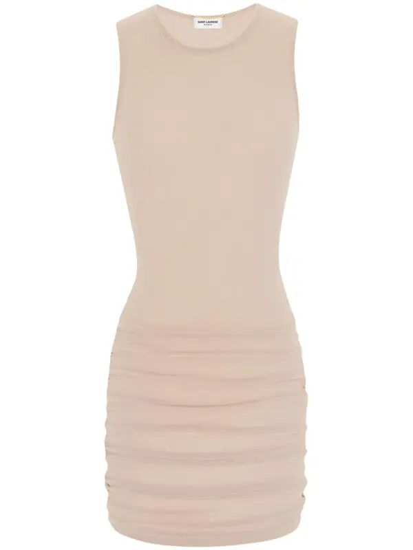 Saint Laurent Stretch Tulle Short Dress - Beige