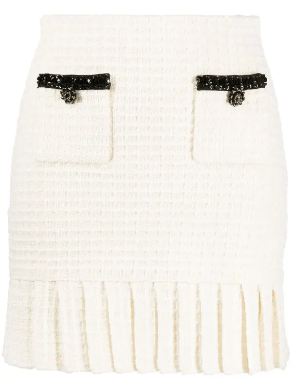SELF-PORTRAIT Structured Knit Mini Skirt - Beige