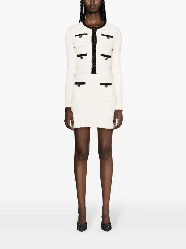 SELF-PORTRAIT Structured Knit Mini Skirt - Beige