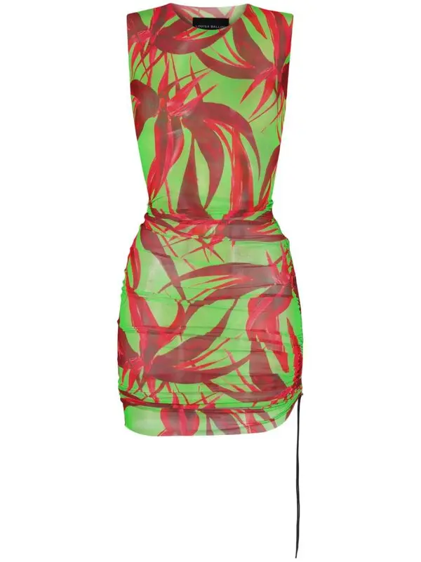 LOUISA BALLOU Floral Print Ruched Dress - Green
