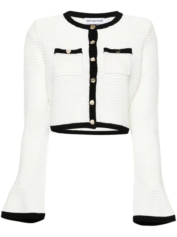 SELF-PORTRAIT Crochet Cropped Cardigan - White