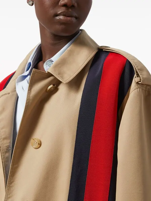 Gucci Cruise Web Detail Cotton Trench Coat In Camel - 35% Off | Editorialist