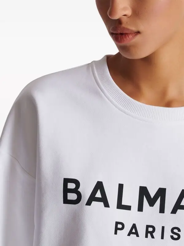 Balmain Logo Organic Cotton Cropped Sweatshirt - White