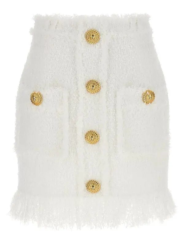 Balmain Button Tweed Skirt - White
