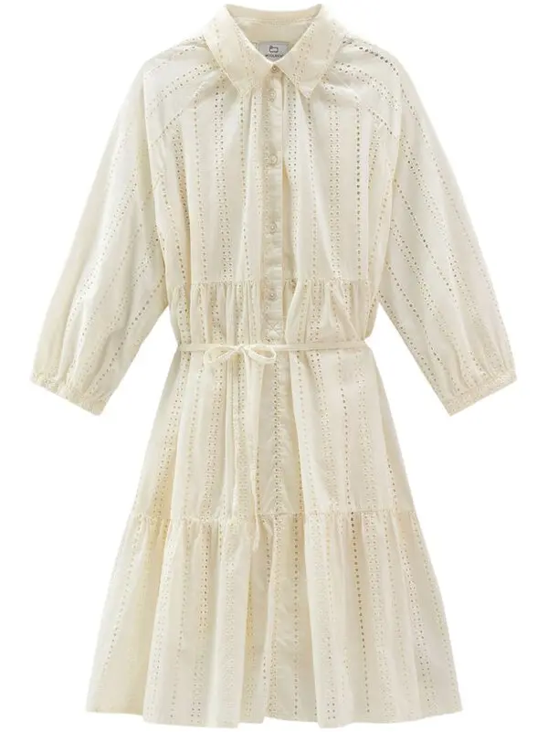 Woolrich Cotton Broderie Anglaise Shirt Dress - White