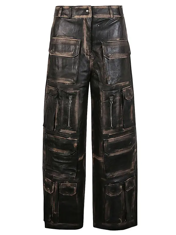 FERMAS.CLUB Leather Cargo Trousers - Black