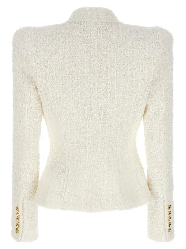 Balmain Double Breasted Tweed Blazer With Logo Buttons