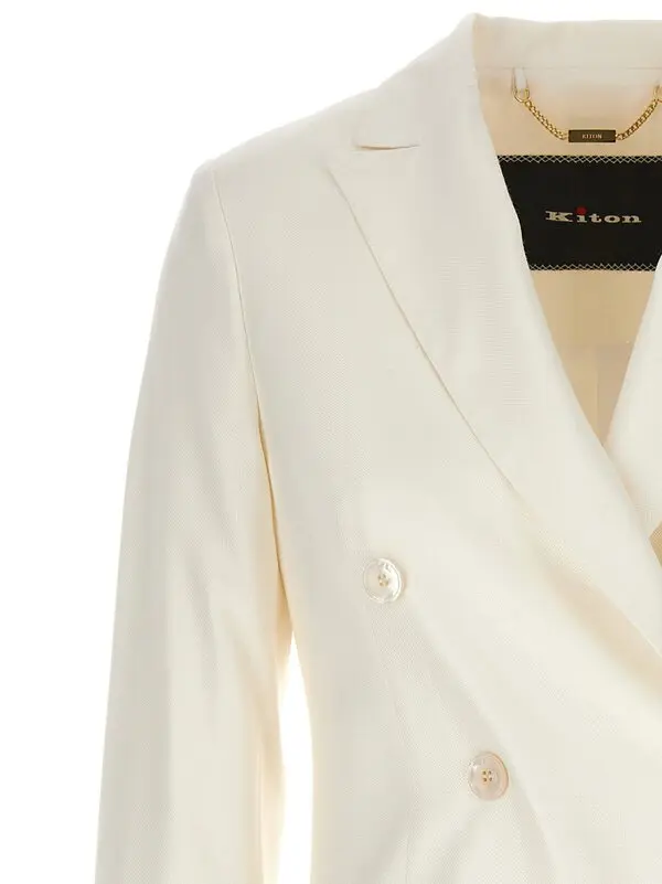 Kiton Viscose Double-Breasted Blazer In White - 51% Off