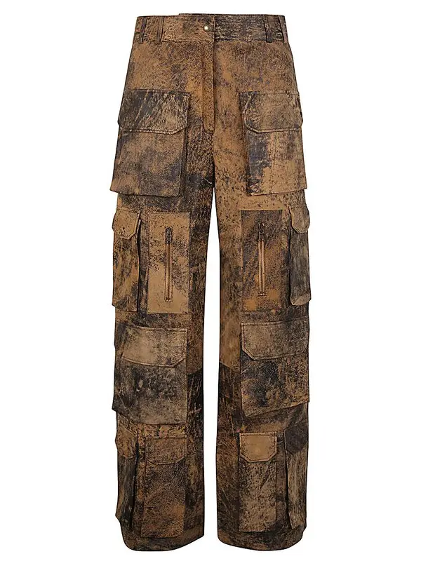 FERMAS.CLUB Leather Cargo Trousers - Brown