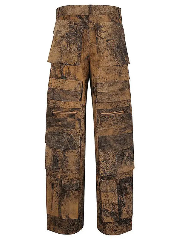 FERMAS.CLUB Leather Cargo Trousers - Brown