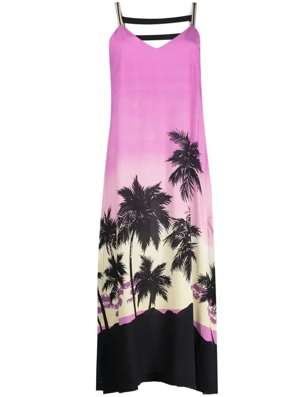 Palm Angels Sunset Print Midi Dress - Purple