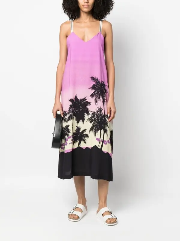 Palm Angels Sunset Print Midi Dress - Purple