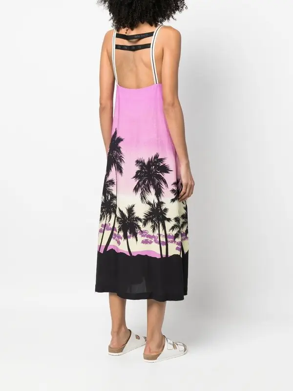 Palm Angels Sunset Print Midi Dress - Purple