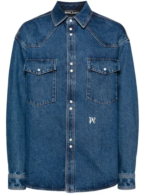 Palm Angels Monogram Denim Shirt - Blue