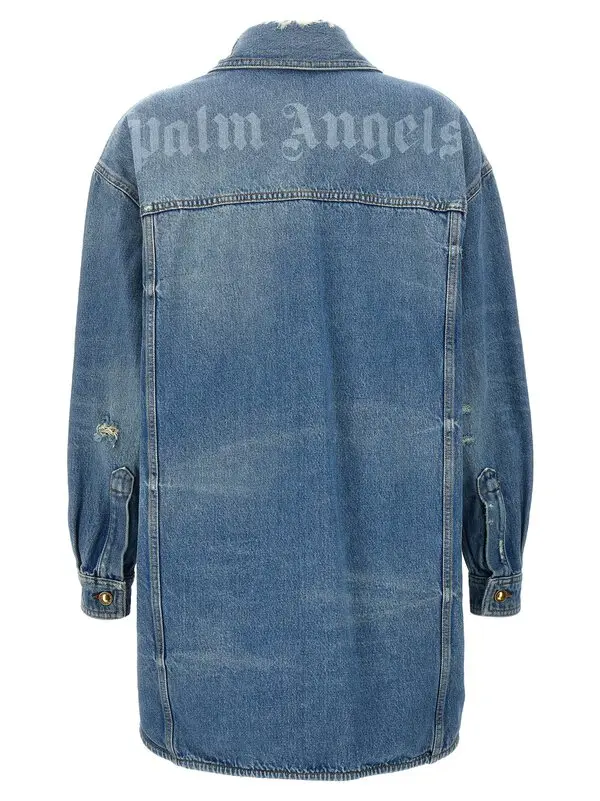 Palm Angels Washed Logo Denim Jacket - Light Blue
