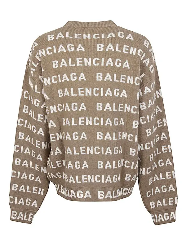 Balenciaga Allover Logo Crewneck Sweater - Beige