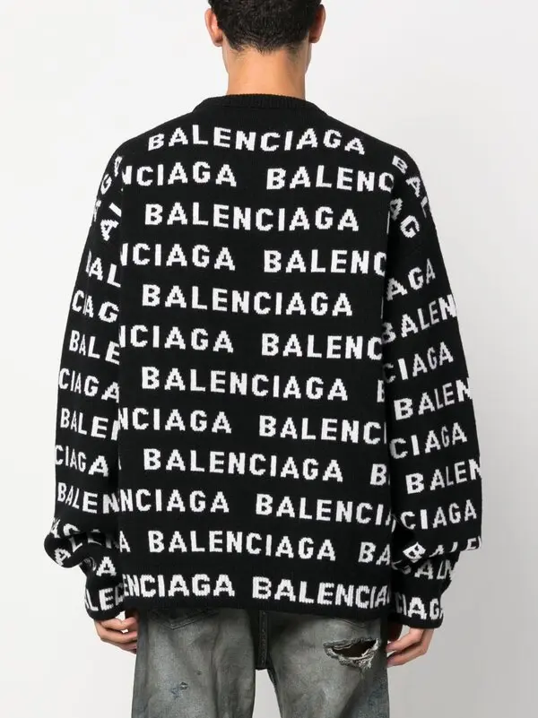 Balenciaga Allover Logo Crewneck Sweater - Black