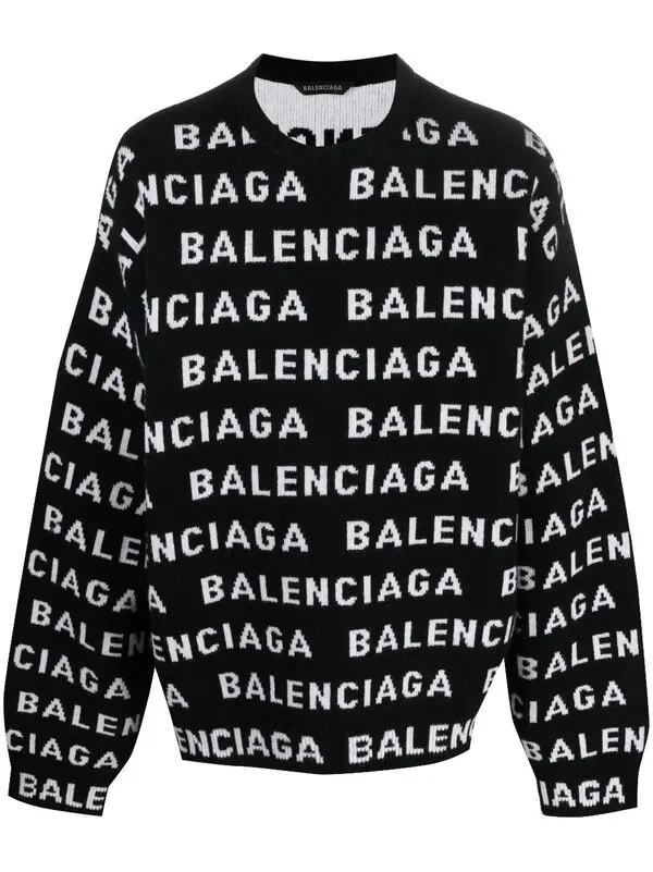 Balenciaga Allover Logo Crewneck Sweater - Black