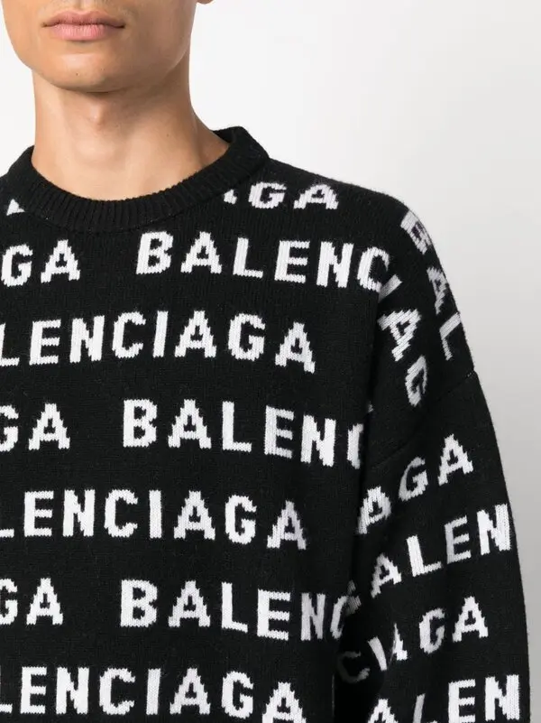 Balenciaga Allover Logo Crewneck Sweater - Black