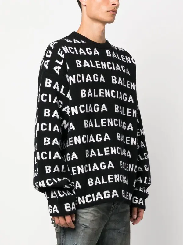 Balenciaga Allover Logo Crewneck Sweater - Black