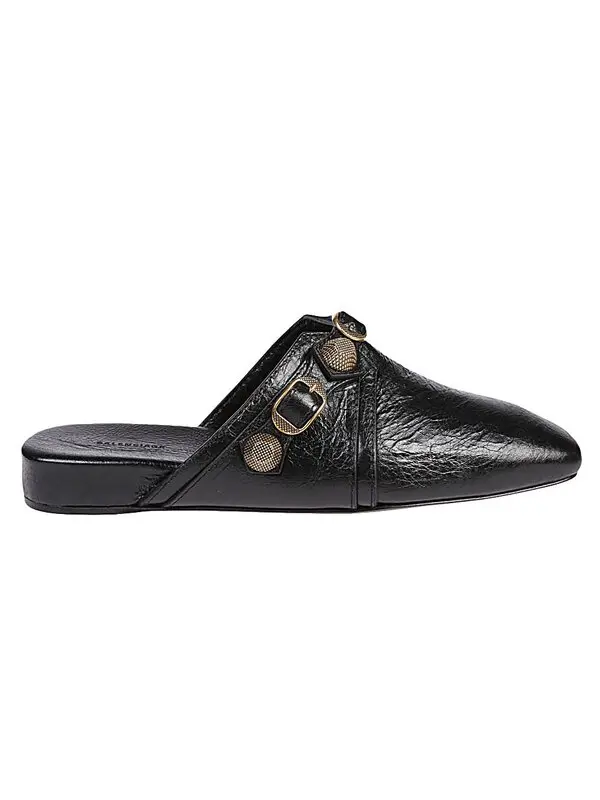 Balenciaga Cosy Cagole Leather Slippers - Black