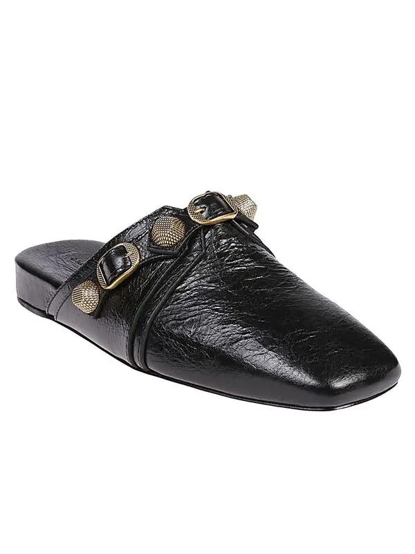 Balenciaga Cosy Cagole Leather Slippers - Black