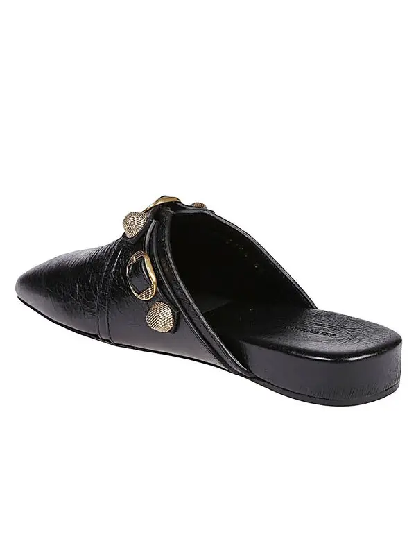 Balenciaga Cosy Cagole Leather Slippers - Black
