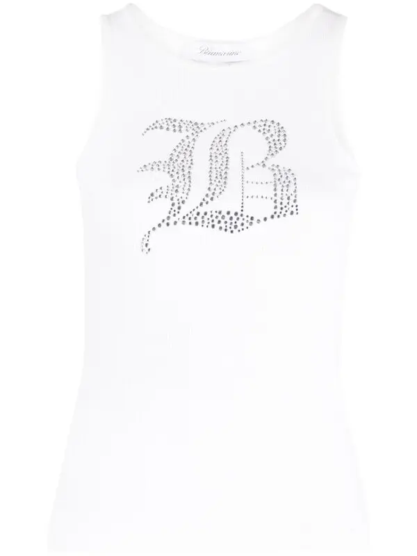 Blumarine Logo Ribbed Tank Top - White