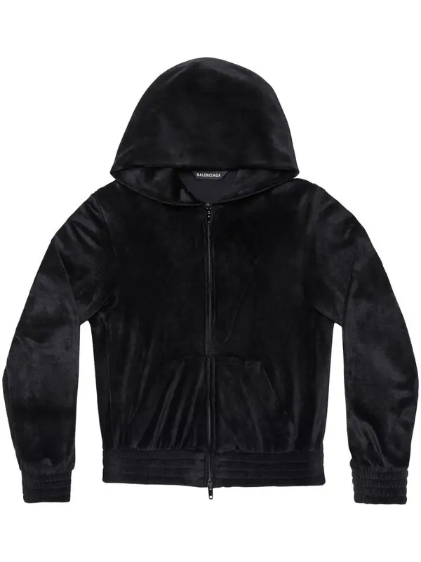 Balenciaga Velvet Zip-up Hoodie - Black