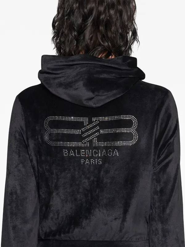 Balenciaga Velvet Zip-up Hoodie - Black