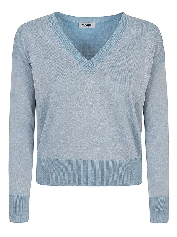 BASE Cotton-blend V-neck Sweater - Clear Blue